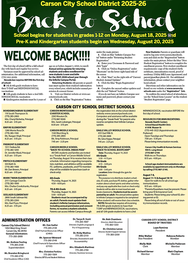 Get ready for the 2025 Carson City school year | Carson City’s Trusted News Source Since 1865