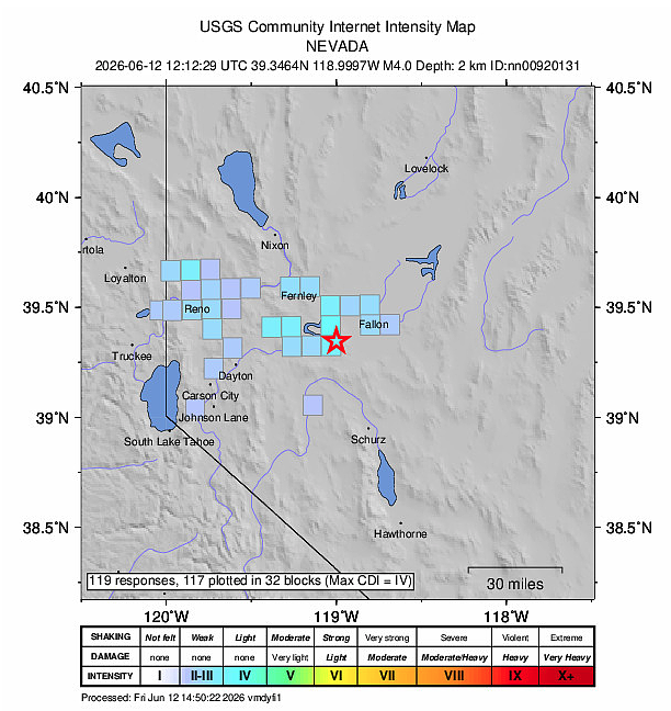 4.5 magnitude earthquake reported outside Silver Springs | Carson City ...